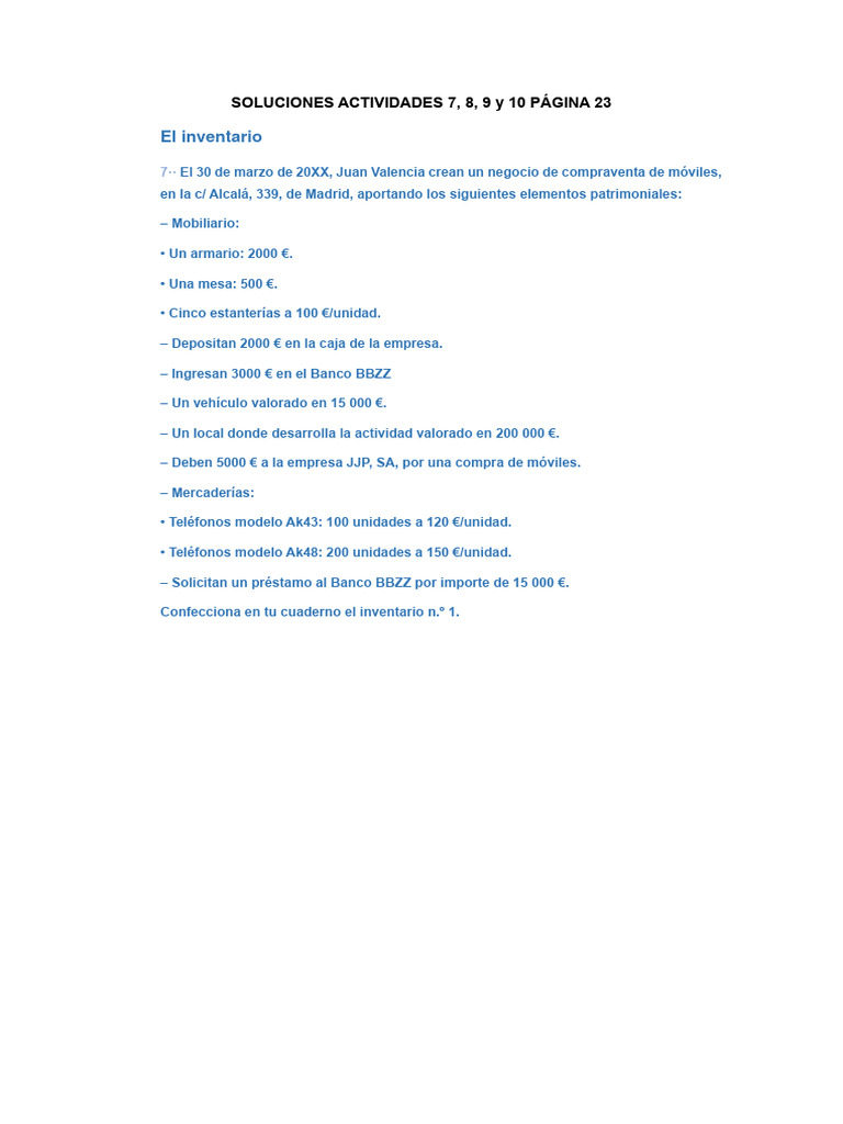 UD.1. Soluciones Actividades 7, 8, 9 y 10 Pag.23 | PDF | Bancos | Economía Financiera