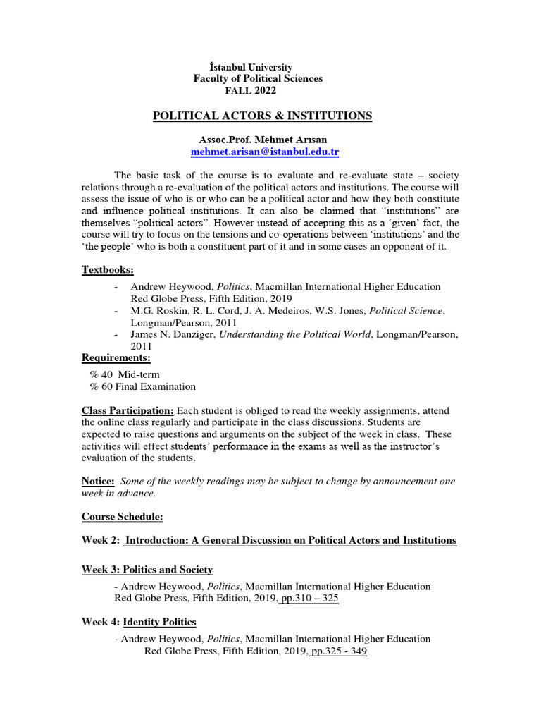 P. Actors & Instns Syllabus-Fall '22 | PDF