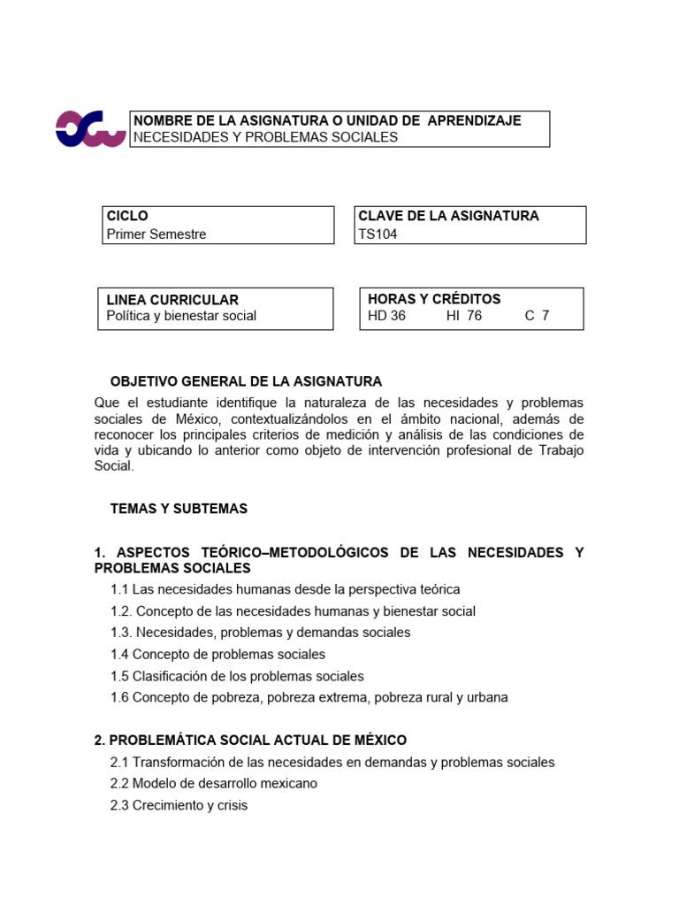 Programanecesidades y Problemas Sociales | PDF | Pobreza | Pobreza e ...