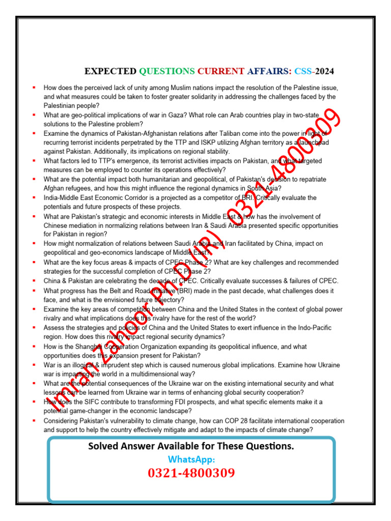 Current Affairs Insights for CSS-2024 | PDF | Pakistan | State Of Palestine