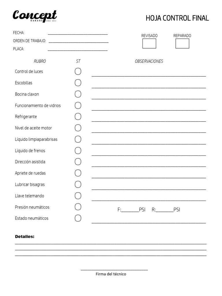 Hoja Control Final | PDF