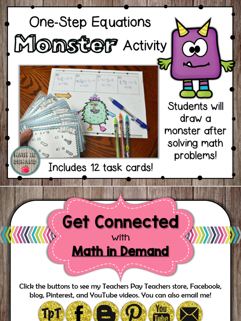 One-Step Equations Activity: Students Will Draw A Monster After Solving ...