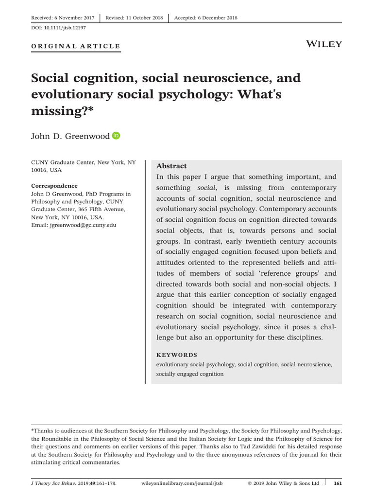 Social Cognition Social Neuroscience and Evolutionary Social Psychology ...
