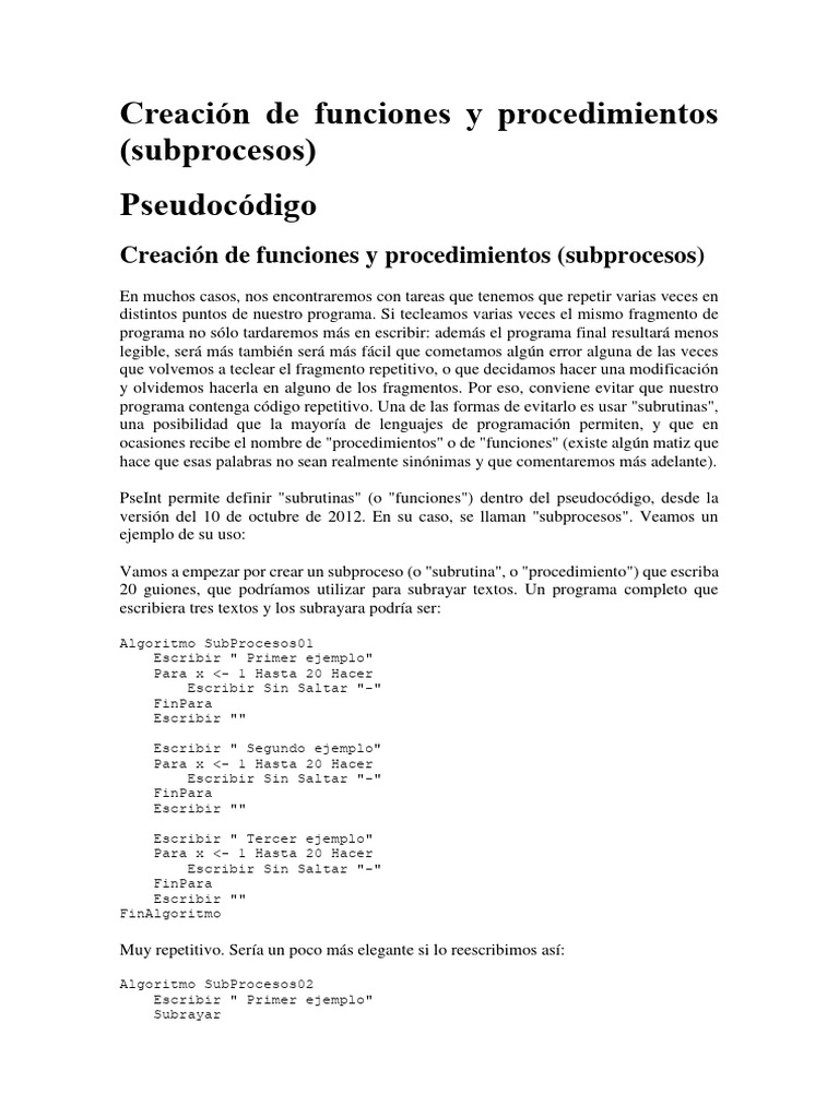 Creación de Funciones y Procedimientos | PDF | Programa de computadora | Programación