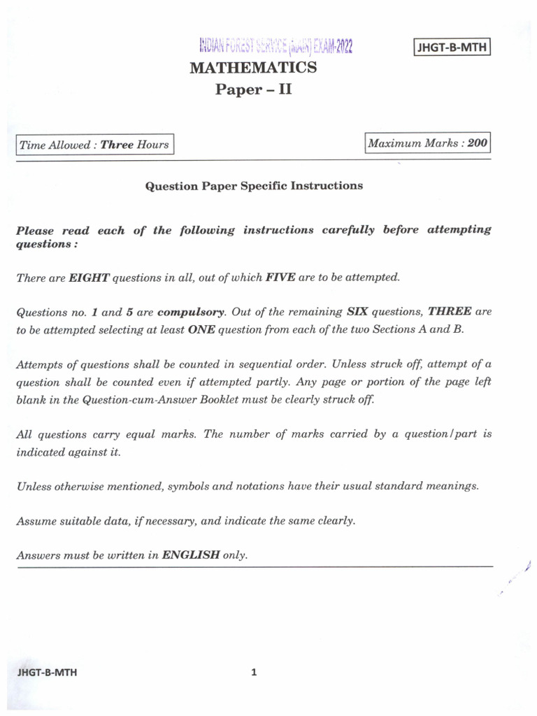 QP Ifsm 22 281122 Mathematics Paper Ii | PDF
