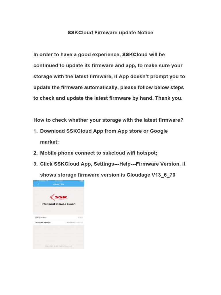 SSKCloud Firmware Update Notice | PDF