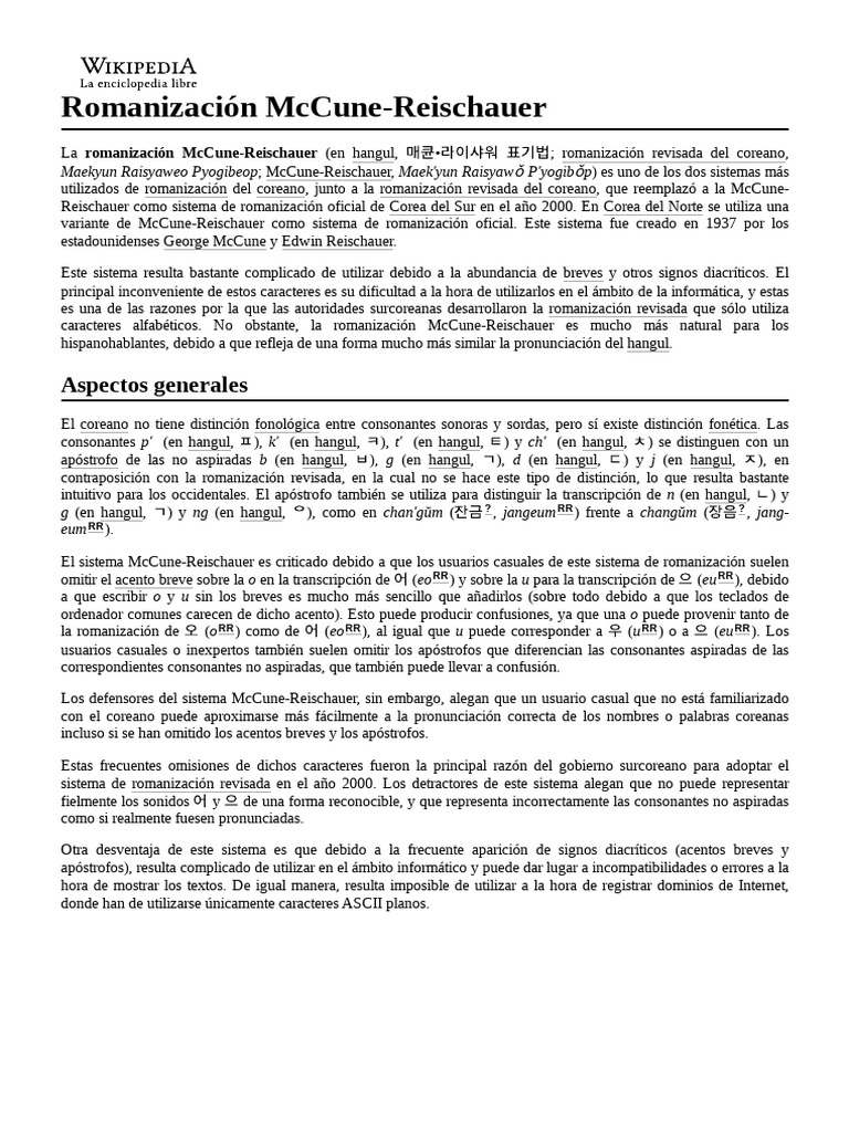 Romanización_McCune-Reischauer | PDF | Fonética | Ortografía