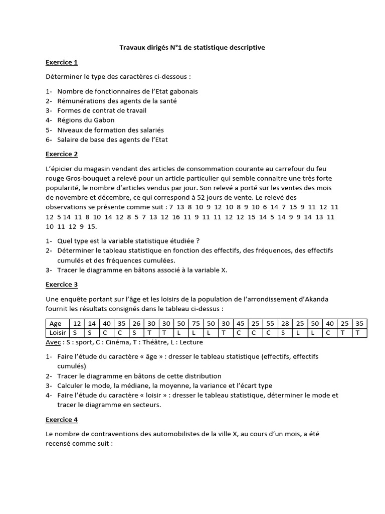 Exercices Statistiques Télécharger Gratuitement Pdf Statistiques