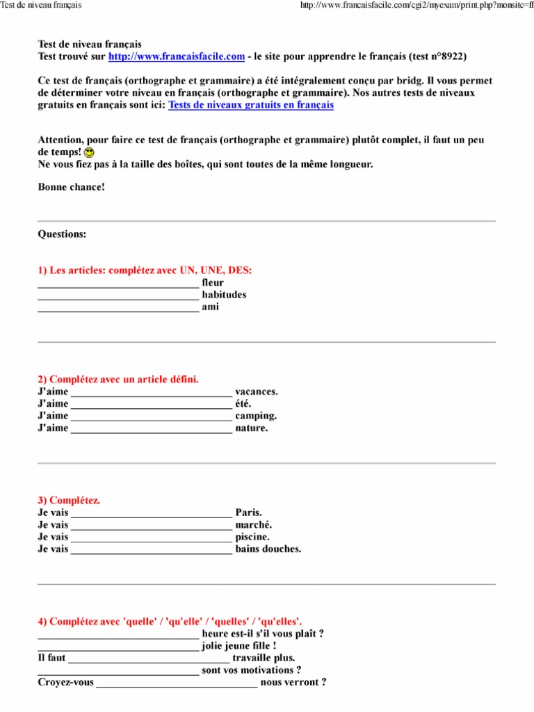 Test de niveau français