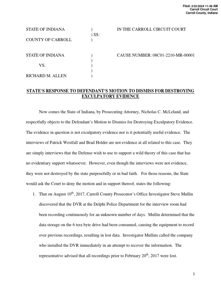 States Response To Destruction of Evidence | PDF | Prosecutor ...