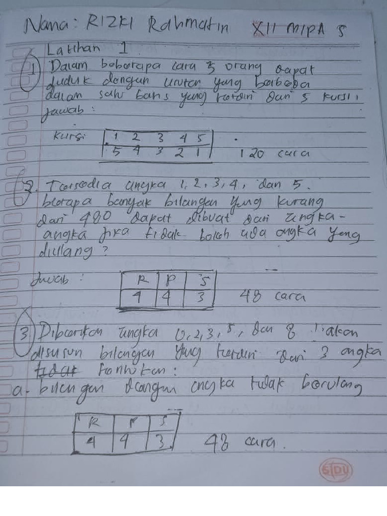 Latihan 1 - Rizki - Rahmatin - XII MIPA 5 - MTK U | PDF