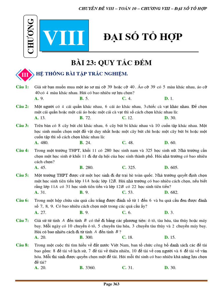 008.23.2 Toan-10 b23 c8 Quy-tac-Dem Trac-nghiem De369 | PDF