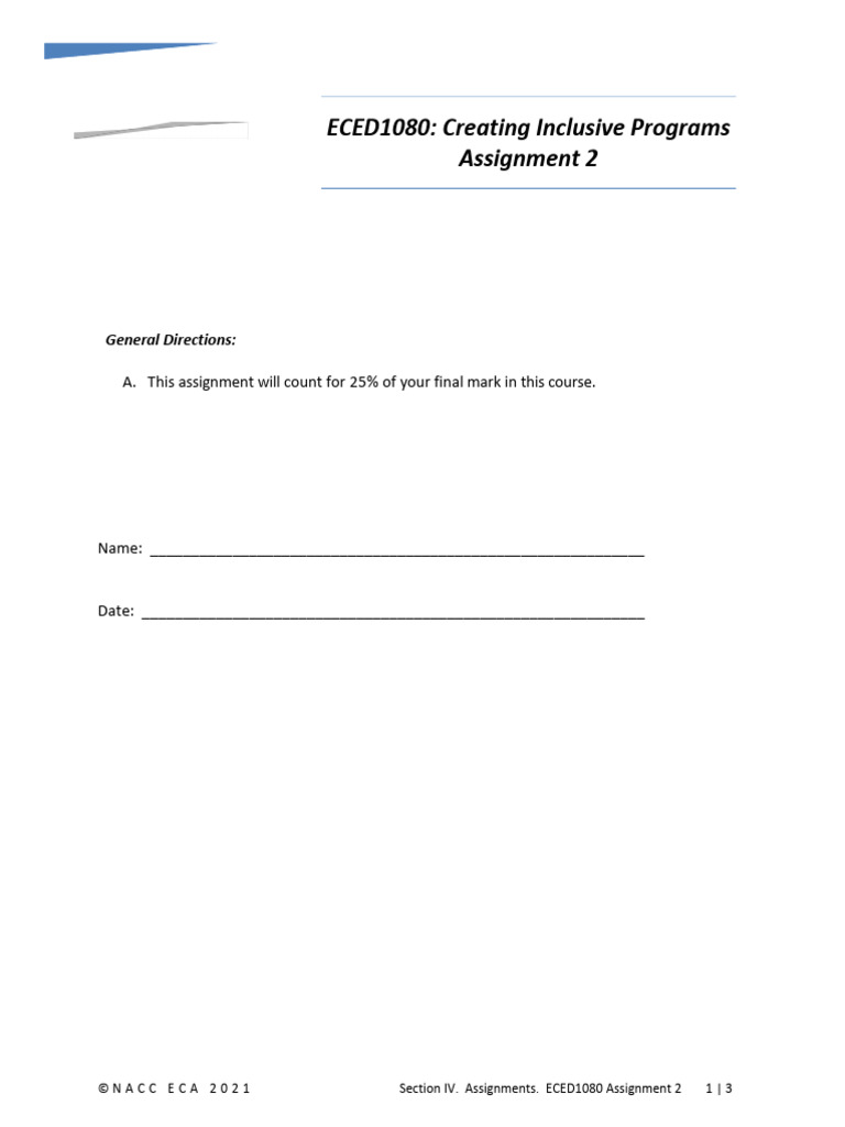 IV-X Assigmt - ECED1080 Creating Inclusive Programs - Assignment 2 ...