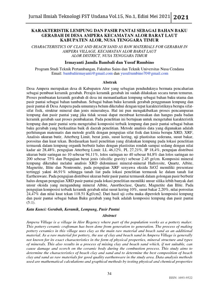 Jurnal Ilmiah Teknologi FST Undana Vol.15, No.1, Edisi Mei 2021 | PDF