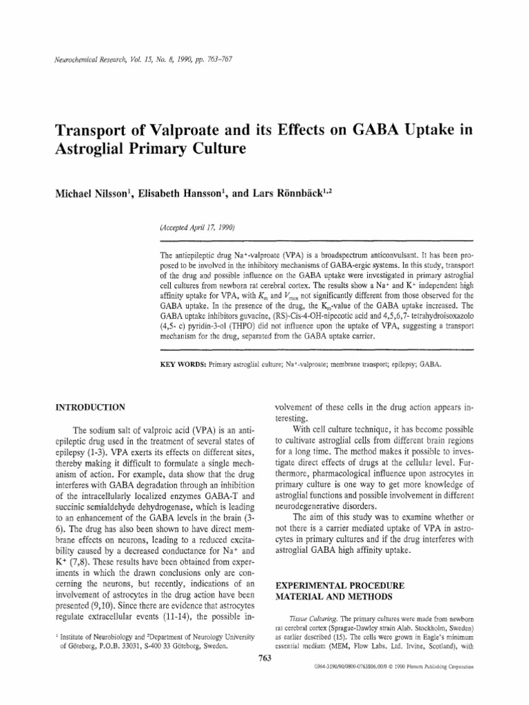 Nilsson et al. 1990 _ Transport of Valproate and its Effects on GABA ...