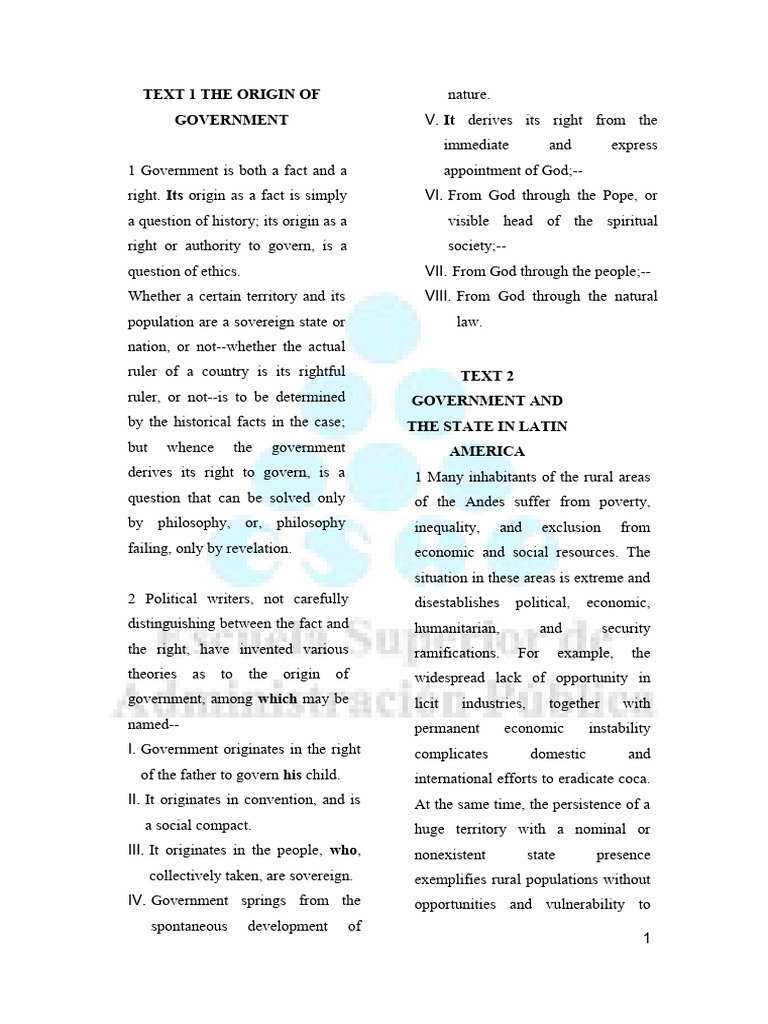 TEXT THE ORIGIN OF GOVERNMENT | PDF | Measures Of National Income And ...