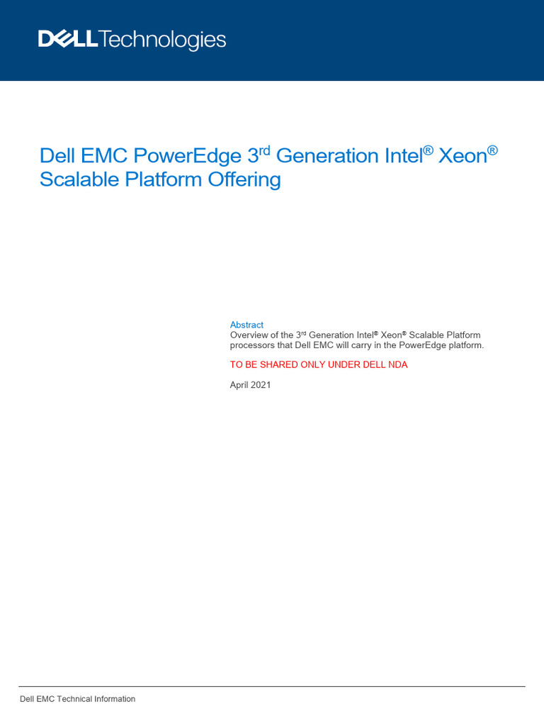 Dell Emc Poweredge 3rd Generation Intel Xeon Scalable Platform Offering | PDF | Multi Core ...