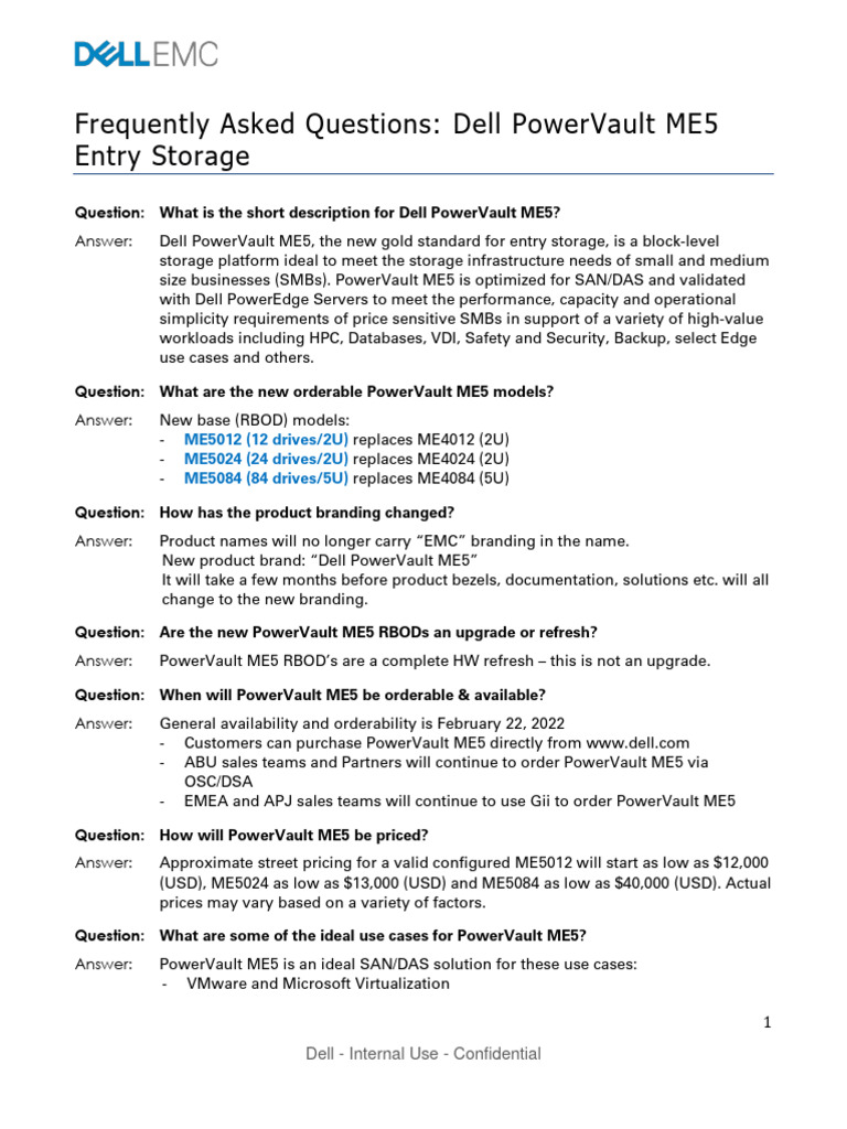 Dell Powervault Me5 Faqs | PDF | Computer Data Storage | Optical Fiber