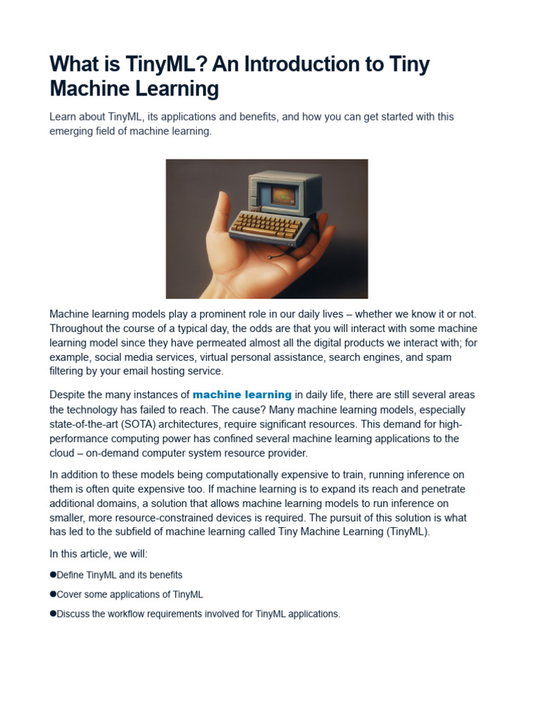 Tiny Machine Learning | PDF | Machine Learning | Internet Of Things Tiny Machine Learning | PDF | Machine Learning | Internet Of Things