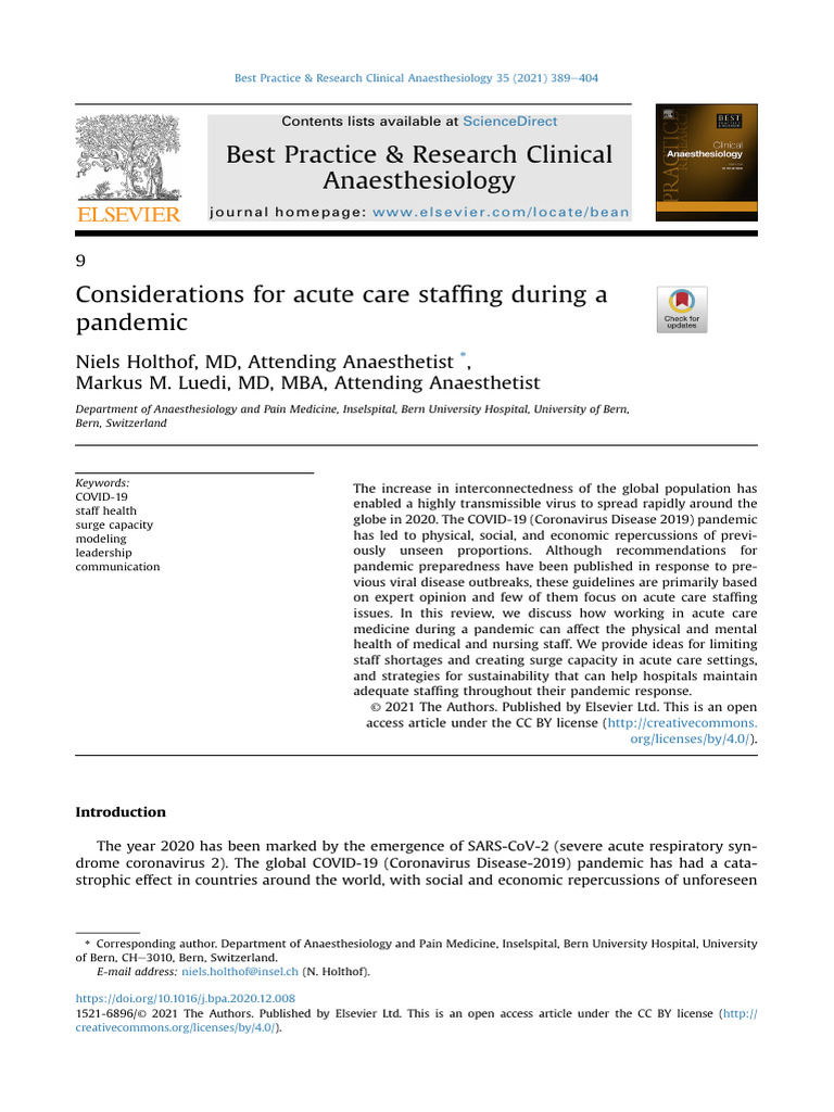 Acute Care Staffing Strategies in Pandemics | PDF | Health Professional ...