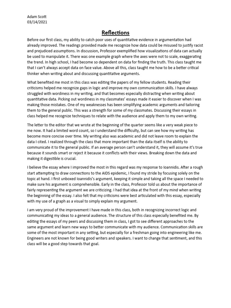 Hon 221c Adam Scott - Reflections and Final Drafts | PDF | Minimum Wage | Infection