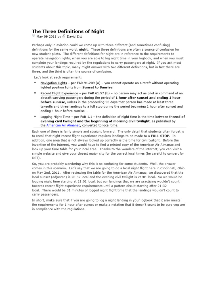 Understanding Aviation Night Definitions | PDF | Twilight | Hour