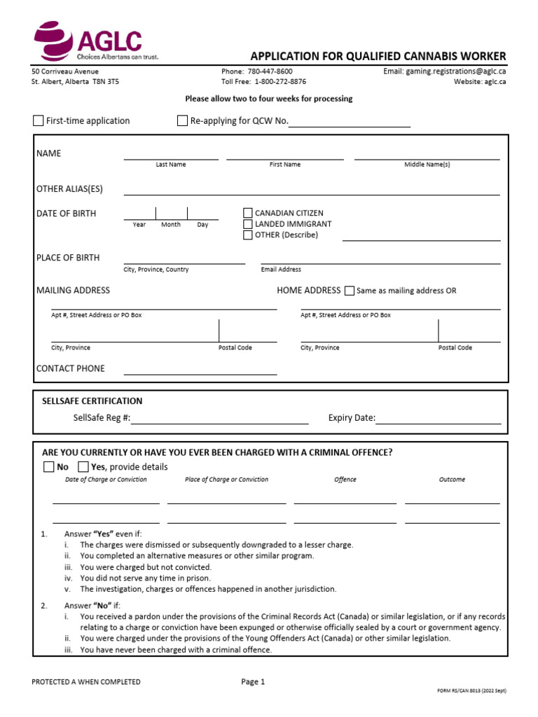 Cannabis Worker Application Form | PDF | Criminal Record | Identity Document