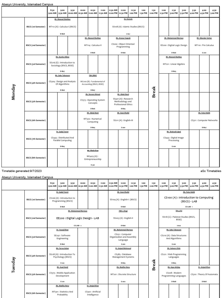 Bscs Timetable Pdf Computer Programming Computing
