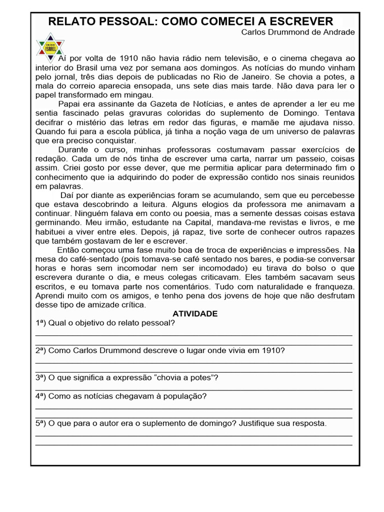 Relato Pessoal 5 Ano | PDF | Contos