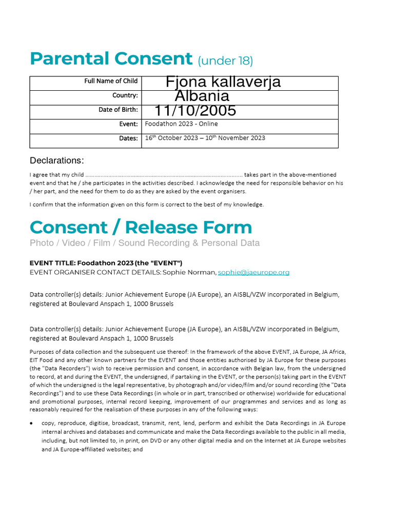 Foodathon 2023 Consent Form | PDF | Information Privacy | Privacy