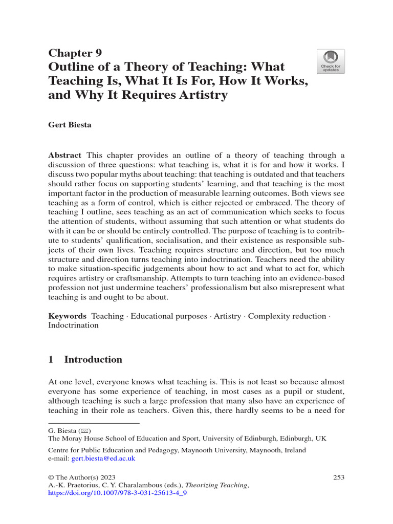 Biesta G 2023 OutlineOfATheoryOfTeaching WhatTeachingIs WhatItIsFor ... Biesta G 2023 OutlineOfATheoryOfTeaching WhatTeachingIs WhatItIsFor ...