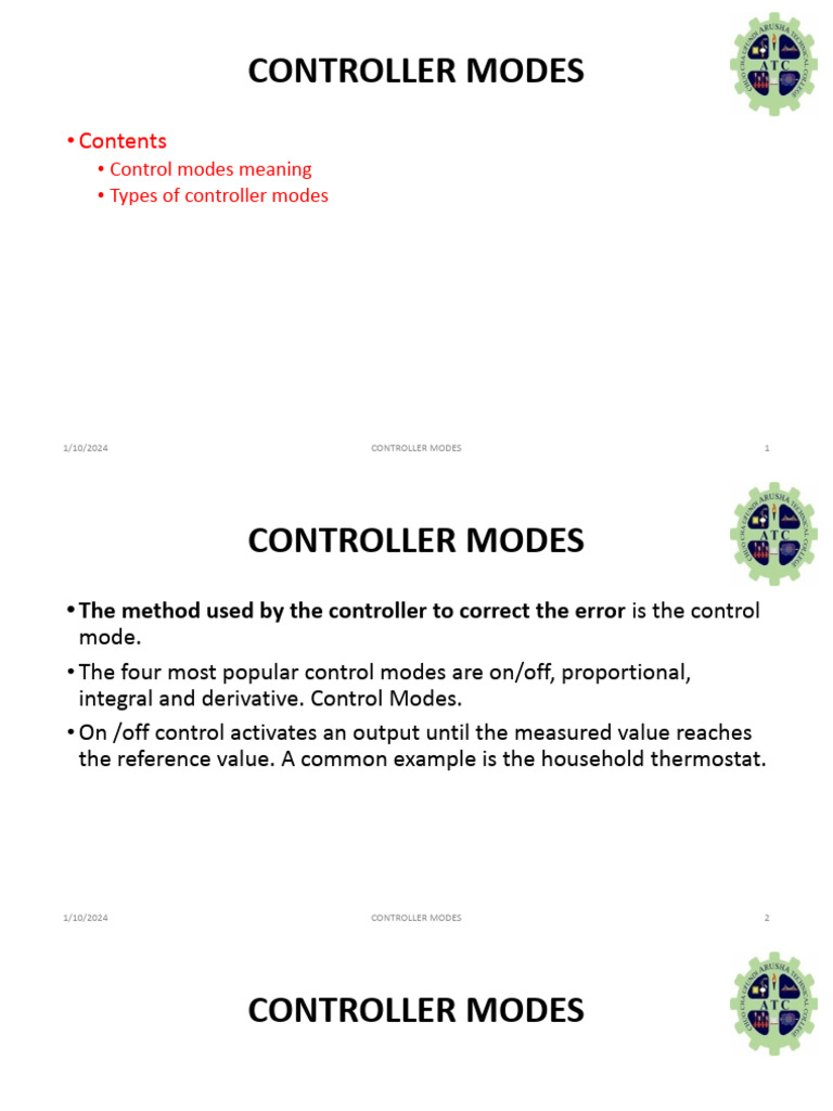 Lecture 6-CONTROLLER MODES.pptx | PDF | Control Theory | Systems Science