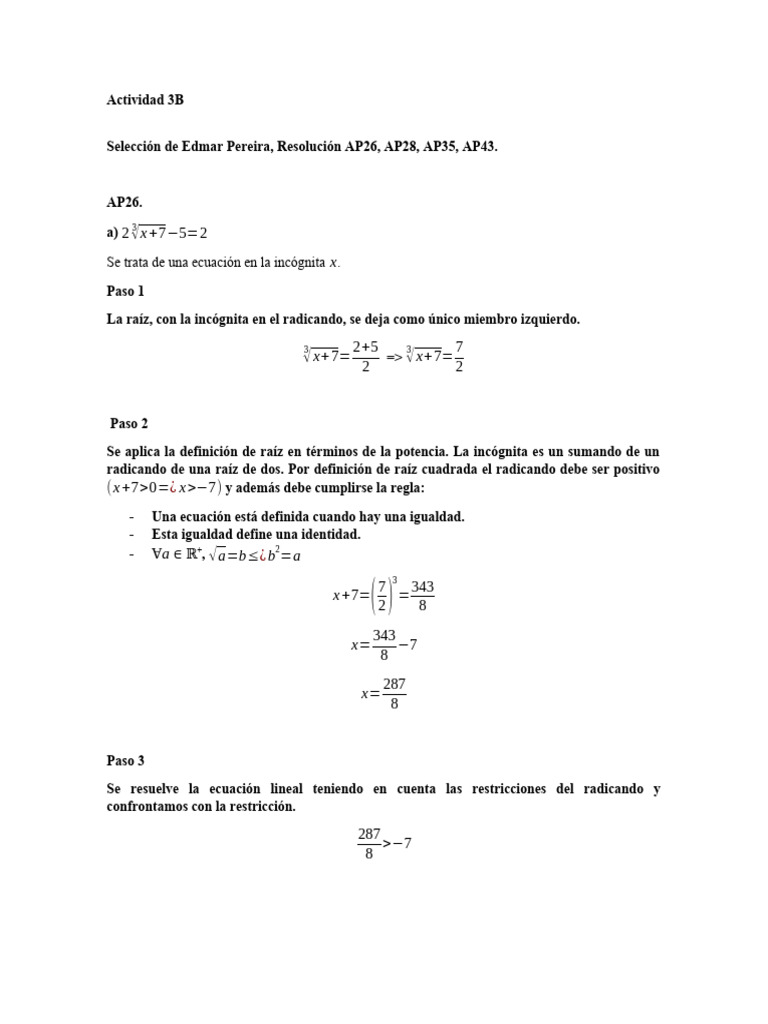 Actividad 3B | PDF | Raíz cuadrada | Ecuaciones
