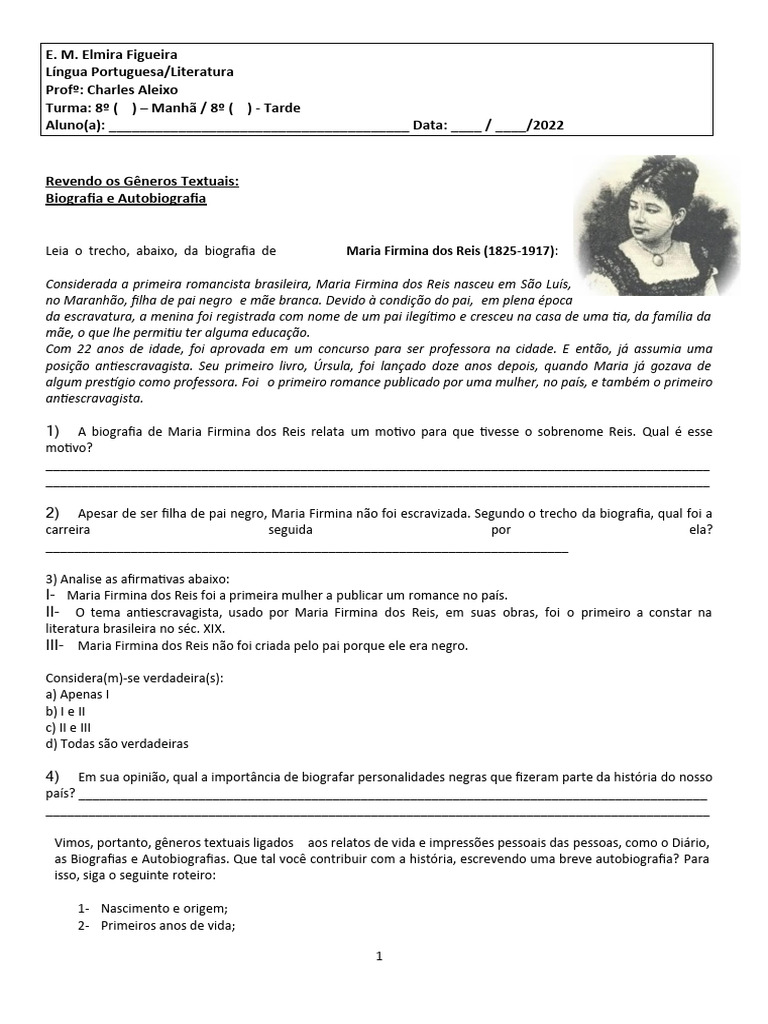 8A-C - Aula 3 - Atividade - Revendo o Gênero Biografia e Autobiografia ...