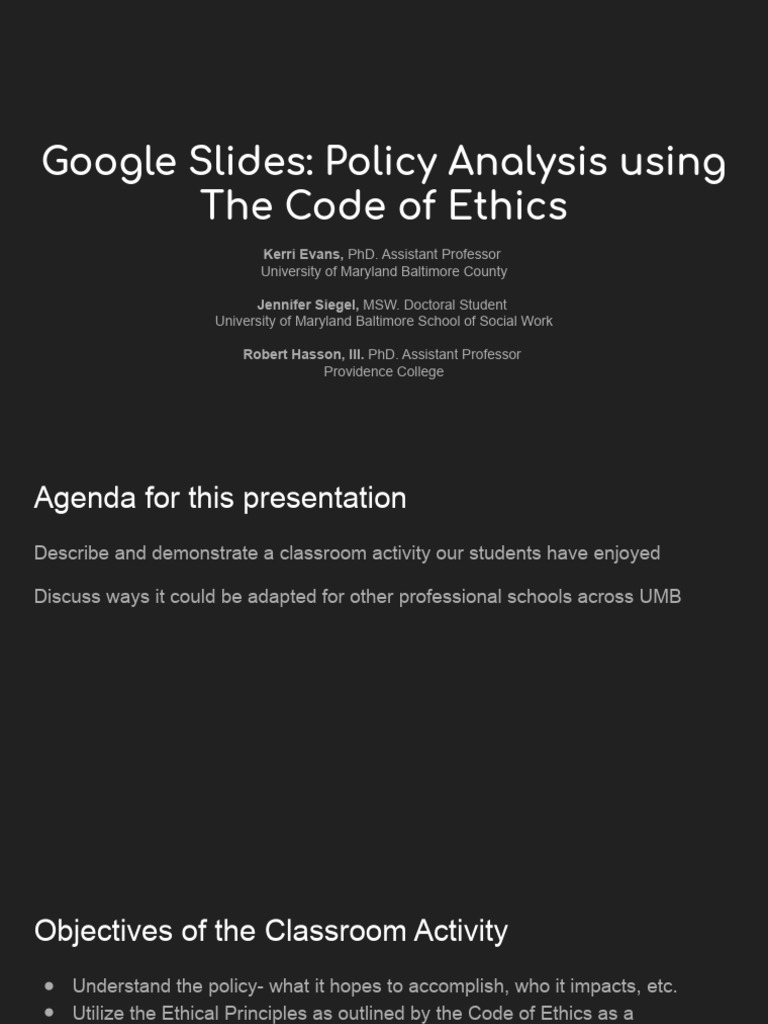 Using Google Slides For Policy Analysis Using The Code of Ethics in ...