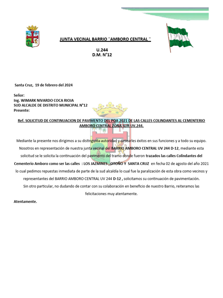 Solicitudes de Infraestructura Barrio Amboro | PDF | Hogar, jardinería y bricolaje