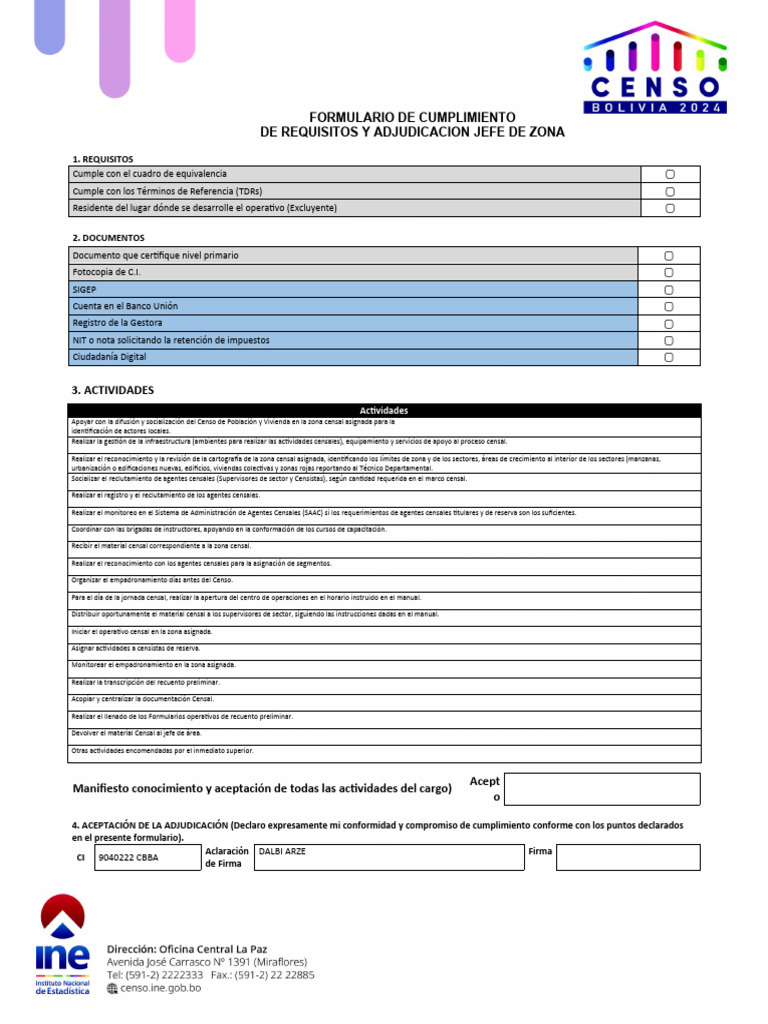Formulario de Cumplimiento SC - Dalbi Arce | PDF