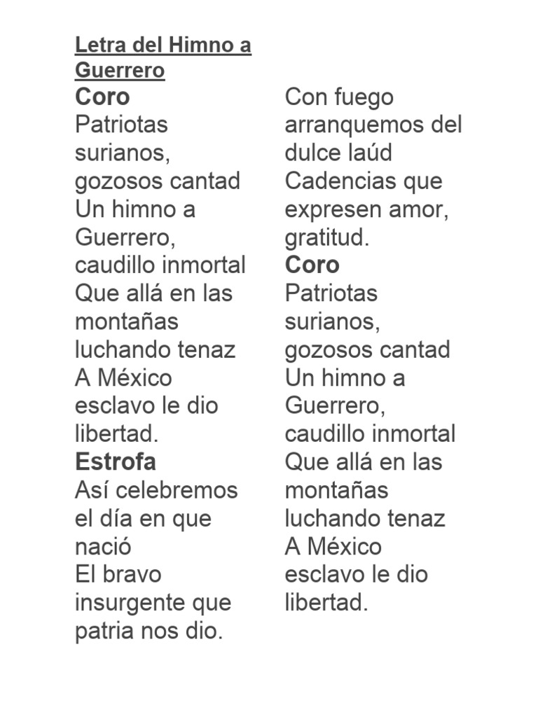 Letra del Himno a Guerrero | PDF