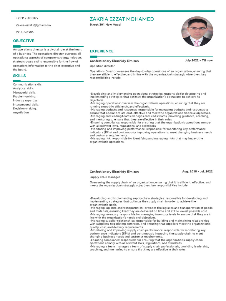 Zakria Ezzat Curriculum Vitae | PDF | Supply Chain | Logistics