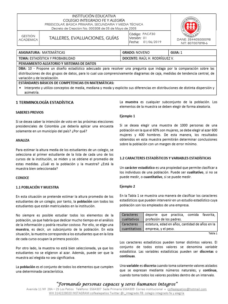 Guia MT 9-1 | PDF | Muestreo (Estadísticas) | Estadísticas