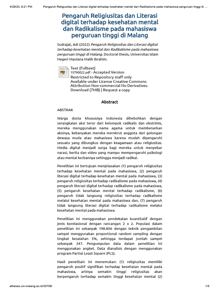 Religiusitas dan Literasi Digital Mahasiswa | PDF