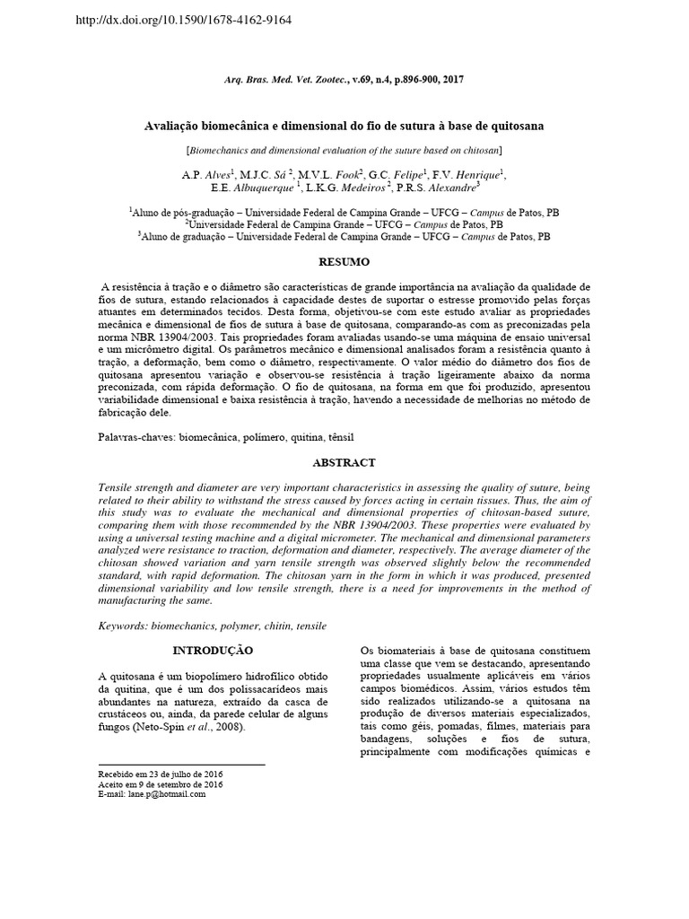 Avaliação Biomecânica e Dimensional Do Fio de Sutura À Base de ... Avaliação Biomecânica e Dimensional Do Fio de Sutura À Base de ...
