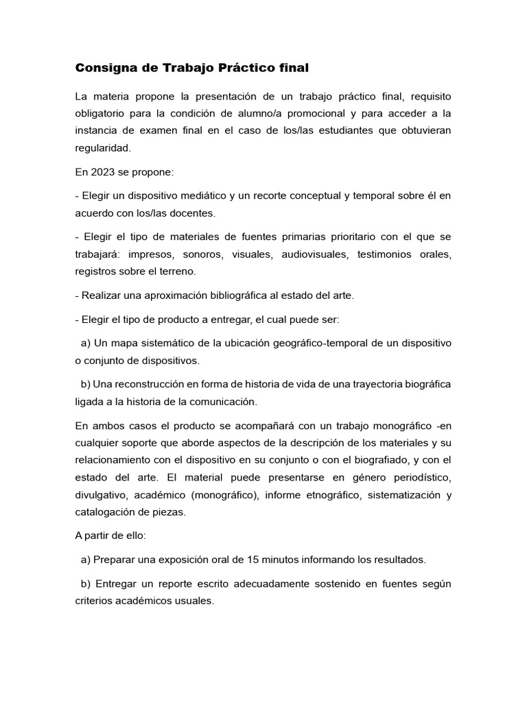 Consigna TP Final | PDF