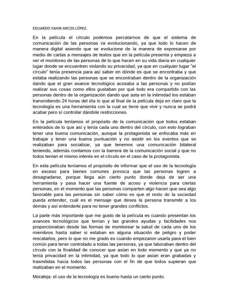 Resumen de La Pelicula El Circulo | PDF | Comunicación