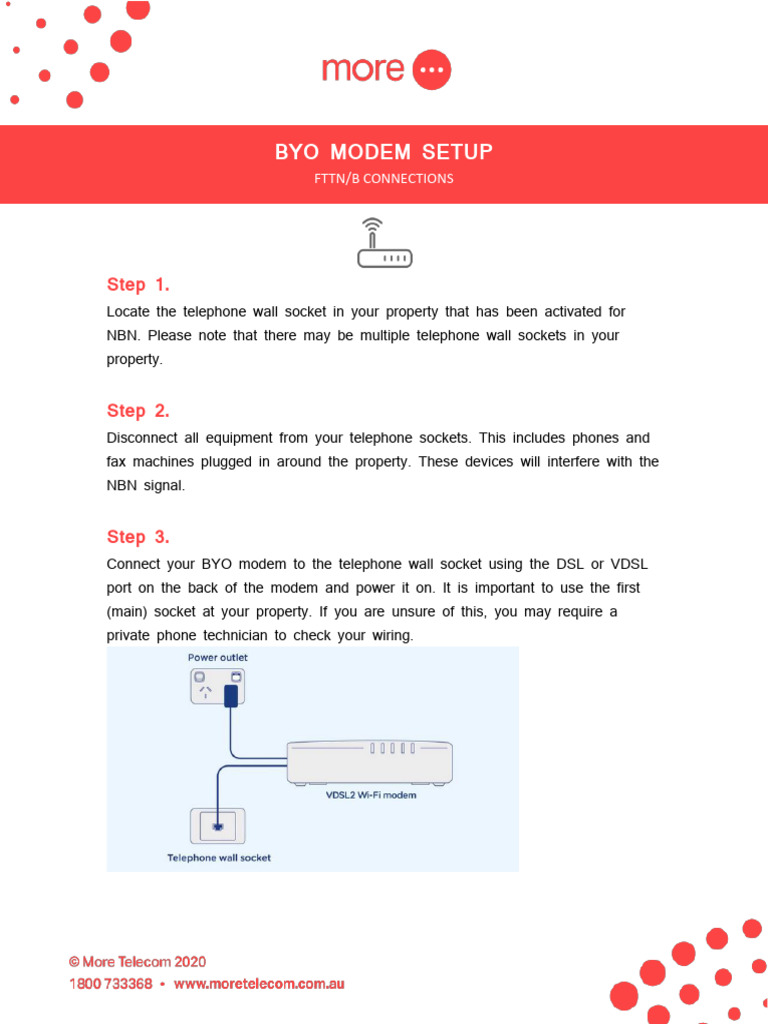 BYO Modem Setup for FTTN/B NBN | PDF | Modem | Digital Subscriber Line