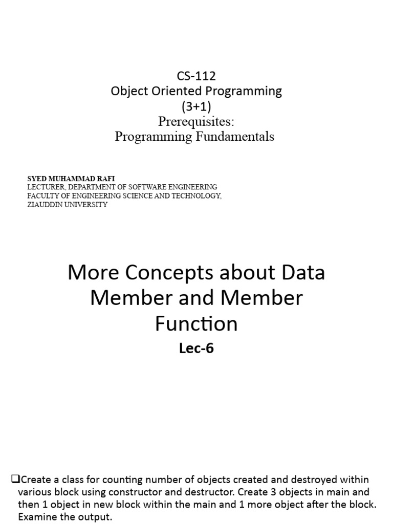 OOP-Lec-6 (More Concepts About Data Member and Member Function) | PDF | Class (Computer ...