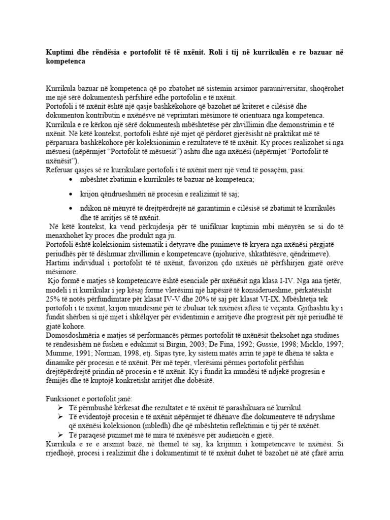 Kuptimi Dhe Rëndësia e Portofolit Të Të Nxënit | PDF
