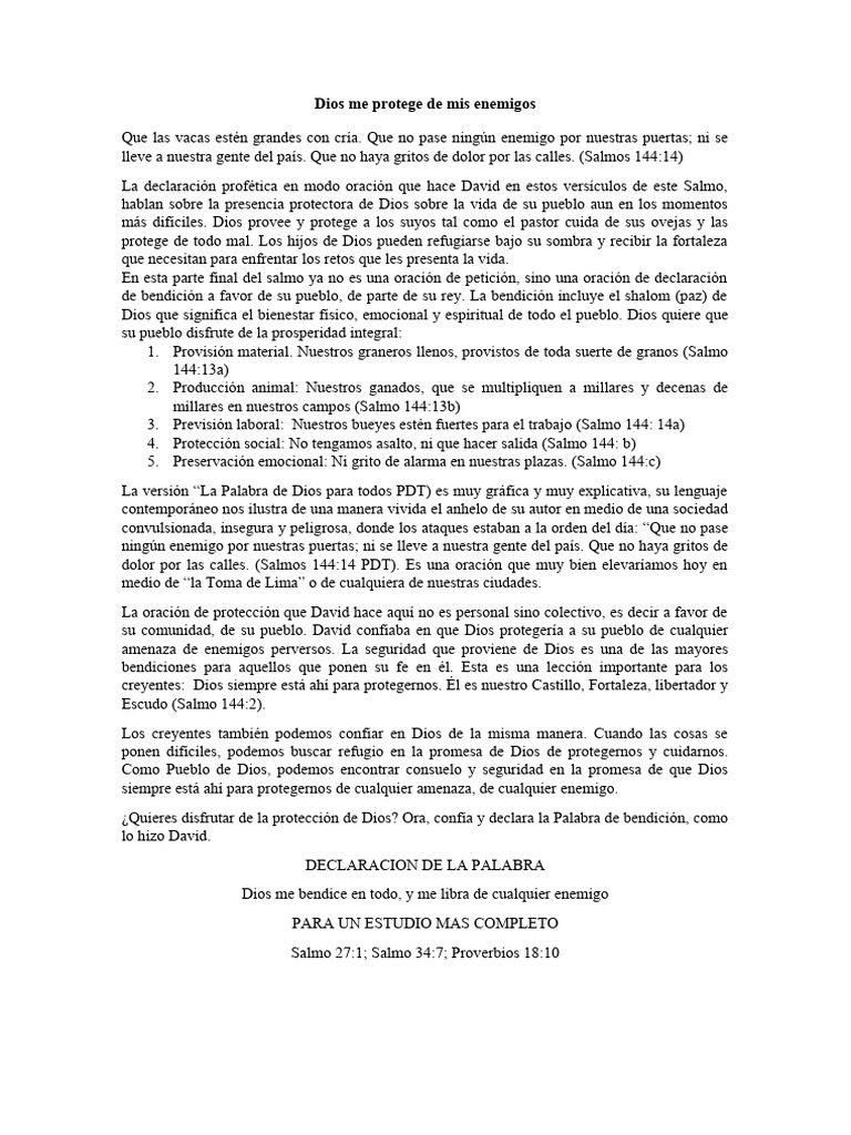 Dios Me Protege de Mis Enemigos | PDF | Salmos | Oración