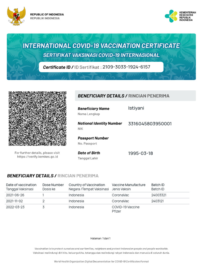 Sertifikat Vaksin Who 495 | PDF