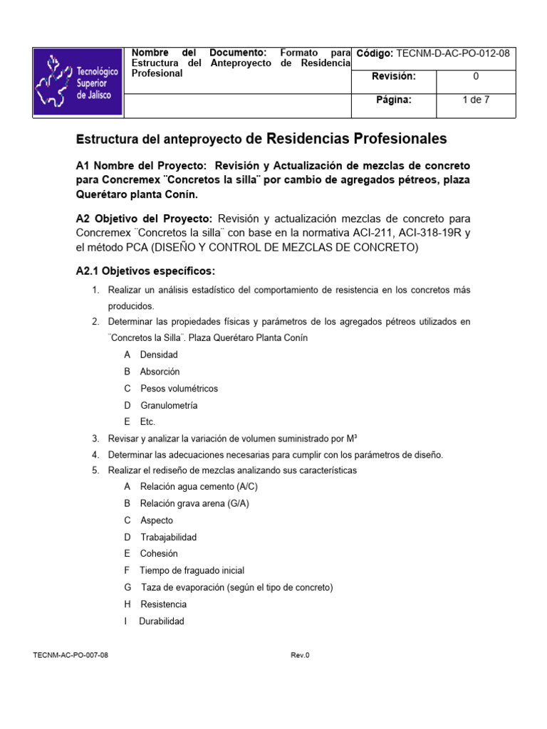 ANTEPROYECTO (Modificado para Marco Villalvazo) | PDF | Hormigón | Cemento